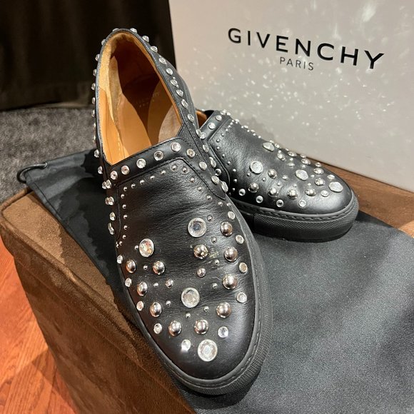 Givenchy | Shoes | Givenchy Black Leather Loafers With Gemstones Size 8 ...